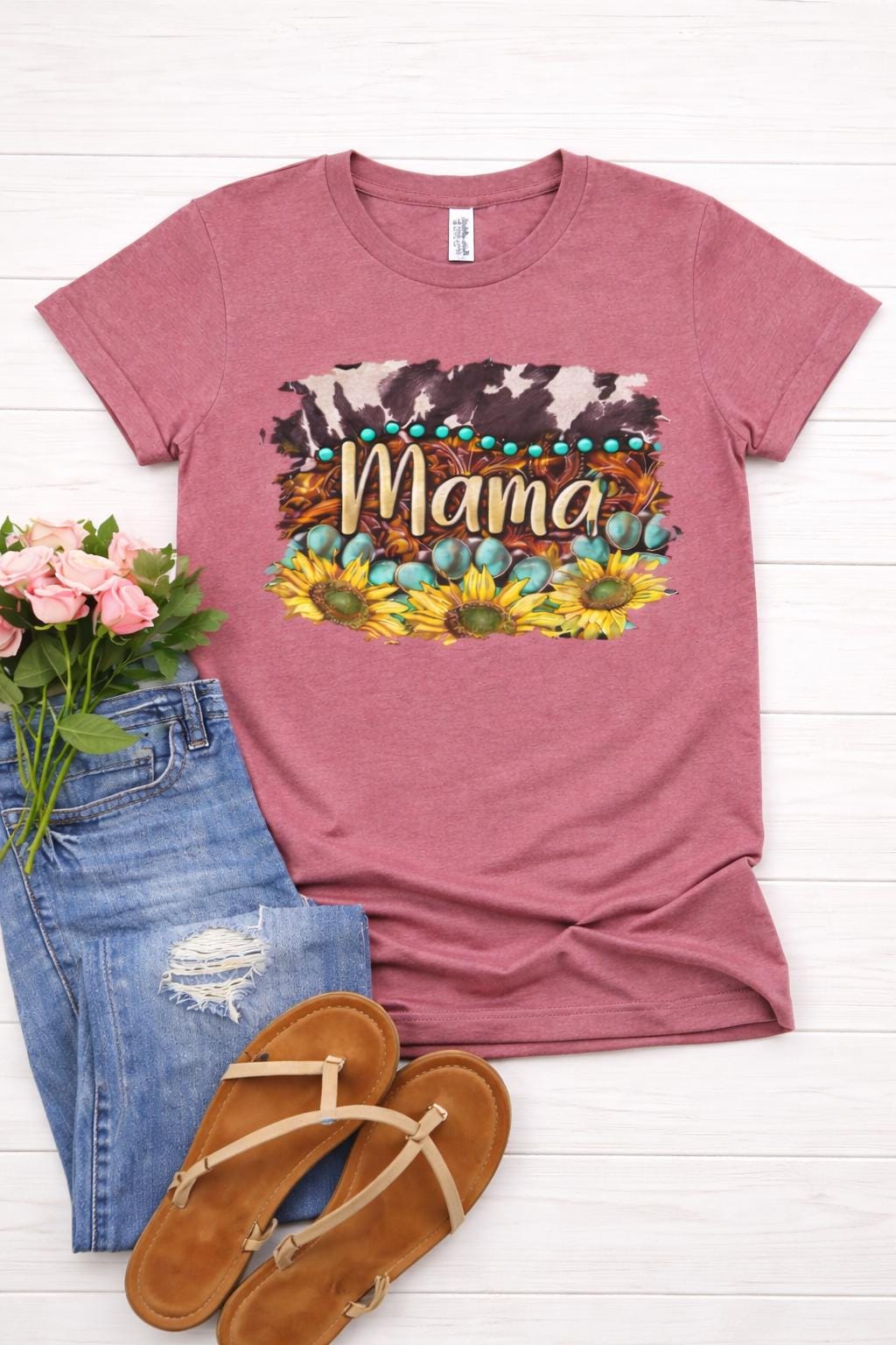 Mama & Mini Matching Sunflower T-Shirts – Western Cow Print and Turquo ...