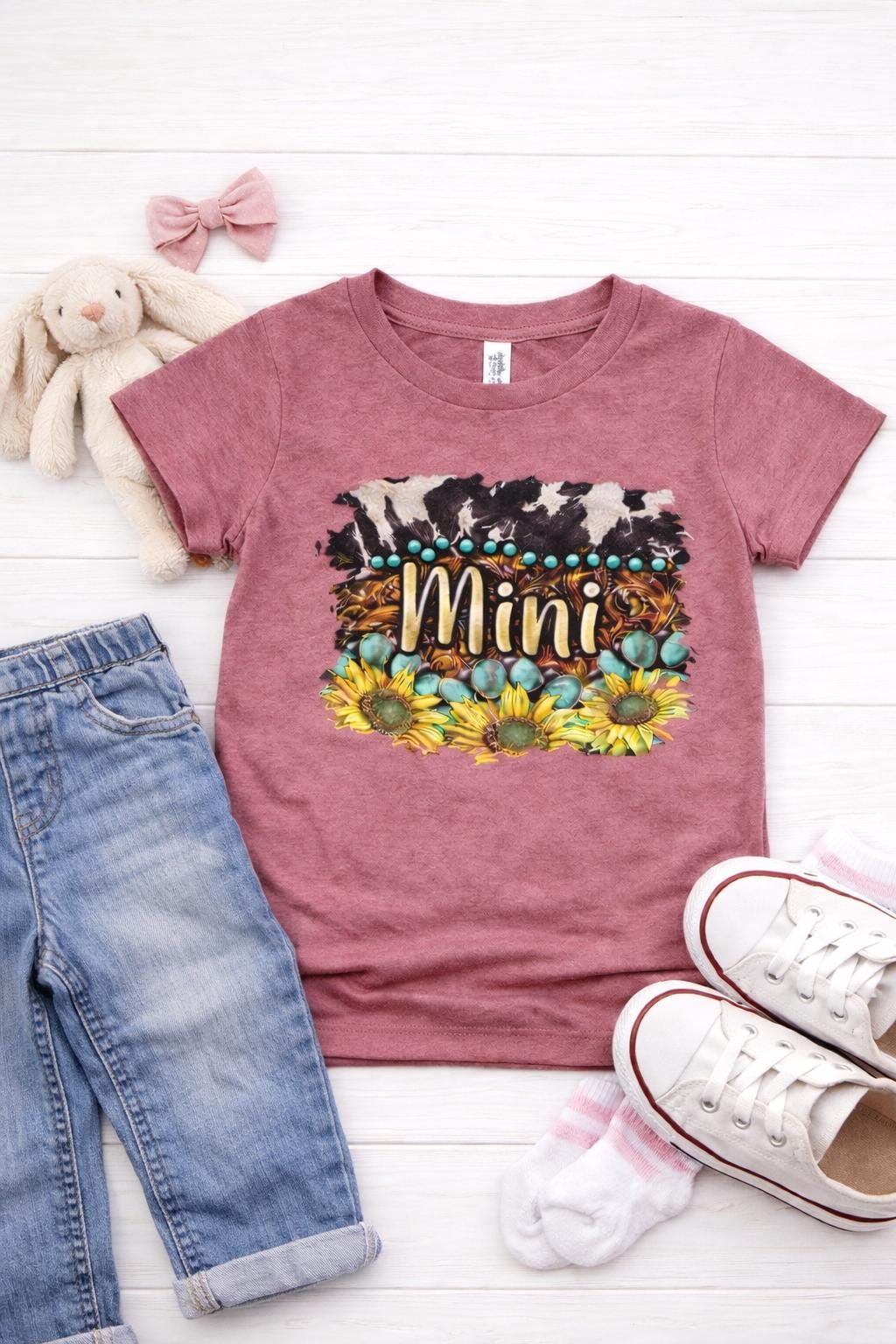 Mama & Mini Matching Sunflower T-Shirts – Western Cow Print and Turquo ...